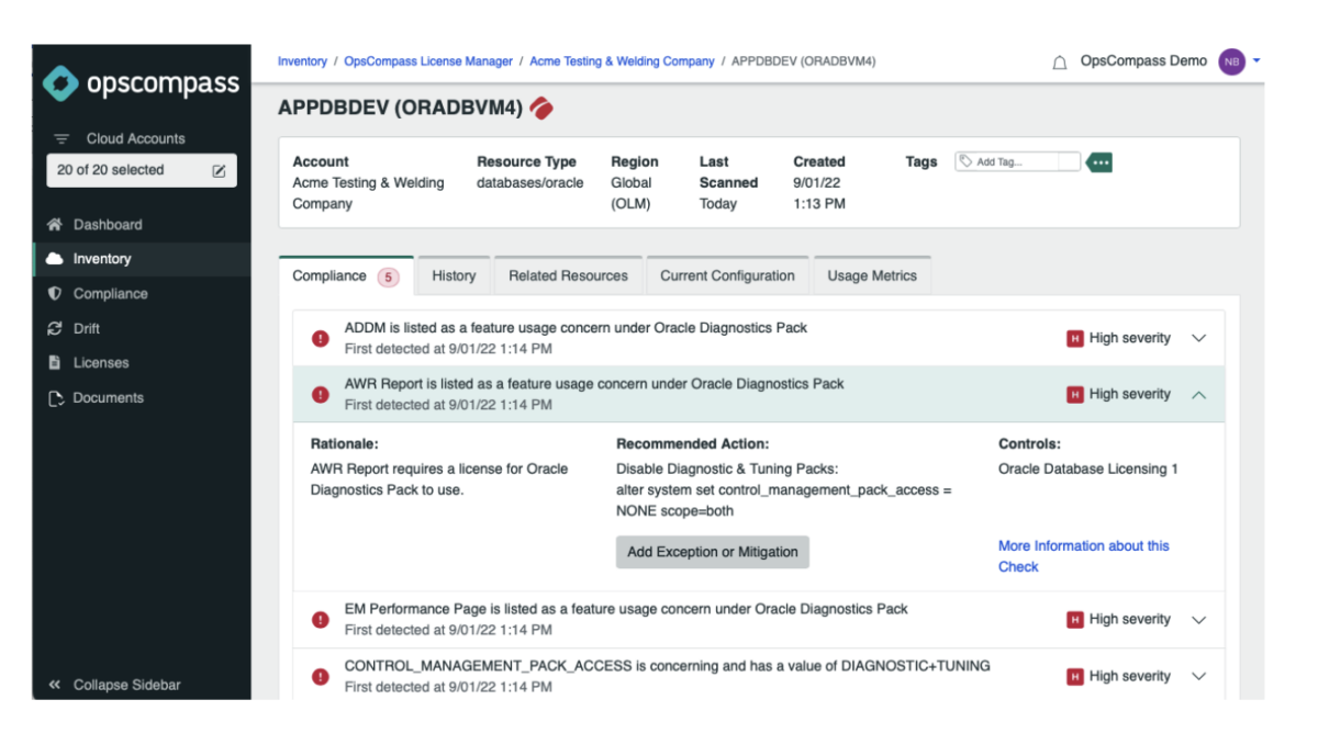 OpsCompass Monitors for Uncontrolled Oracle Usage
